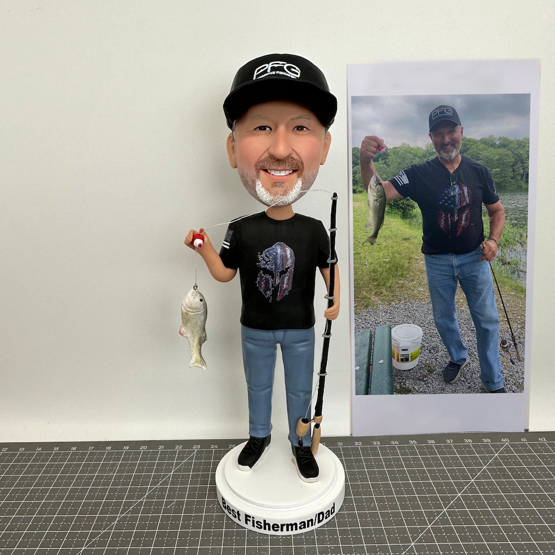 Custom Fishing Bobblehead, Custom Father Bobblehead With Fish, Custom Bobblehead Holding A ...
