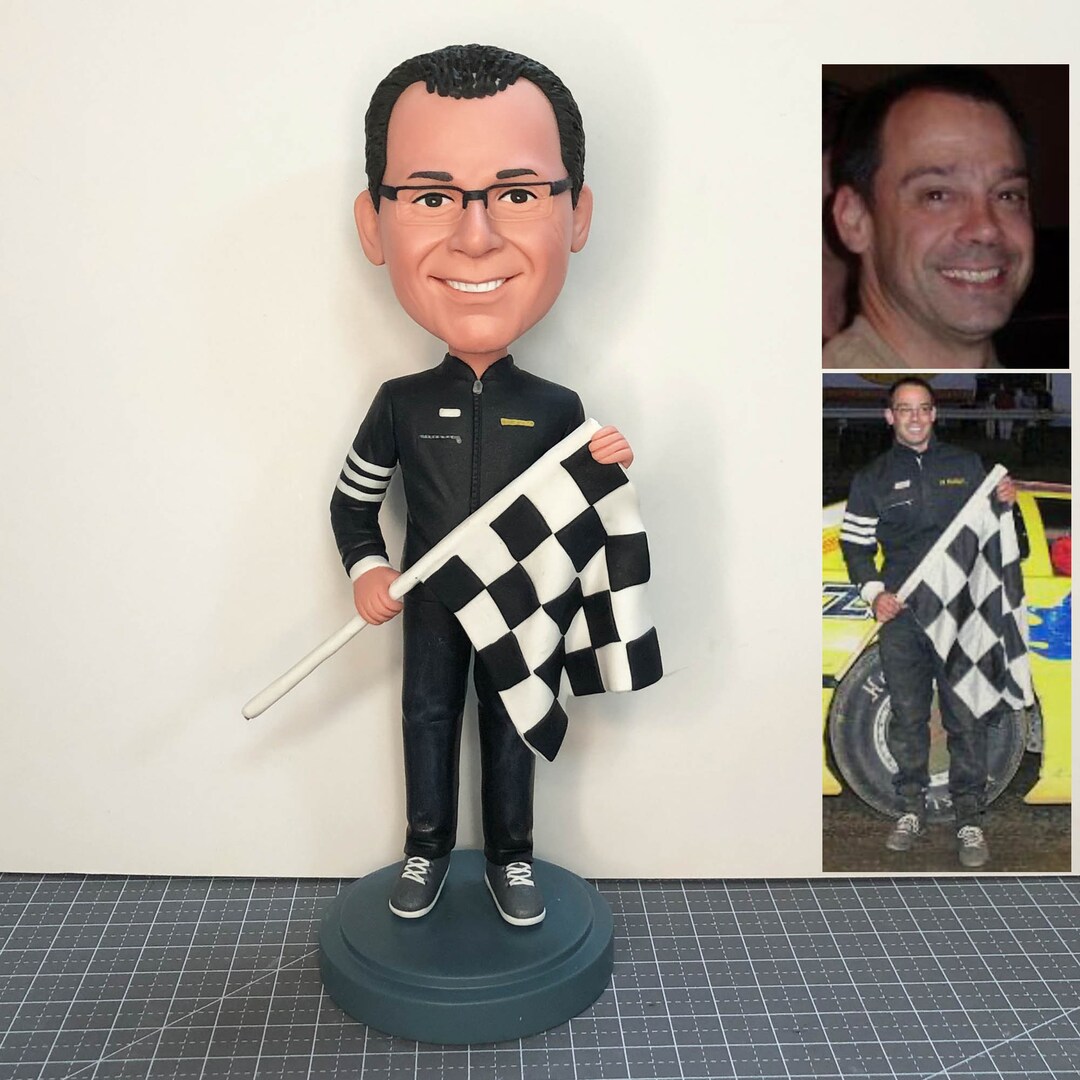 Customized Bobblehead With F1 Chequered Flag, Custom Made Car Racer ...