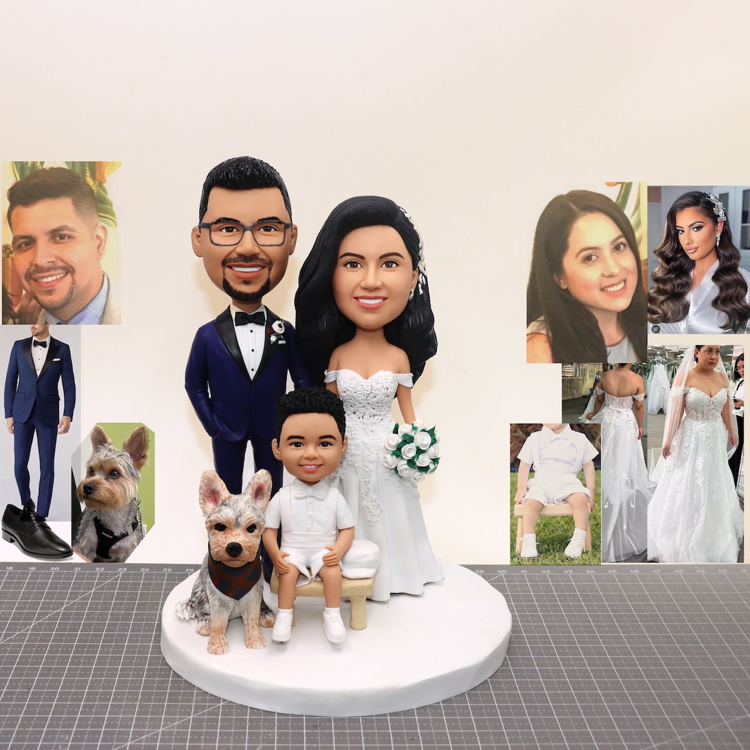 Custom Wedding Bobbleheads for Couple and Kids With Dog, Custom Wedding ...