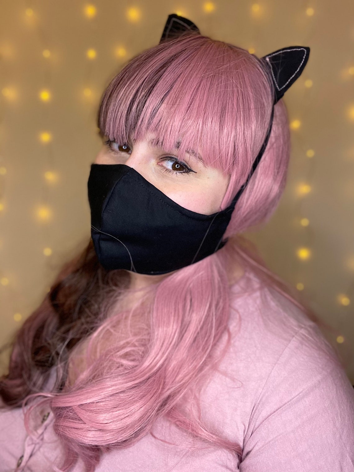 Black Cat Ear Headband & Fitted Face Mask With Filter Pocket - Etsy UK