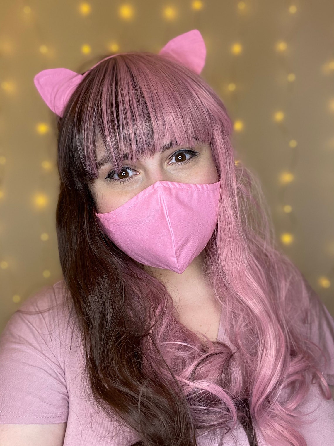 Pink Cat Ear Headband & Fitted Face Mask With Filter Pocket - Etsy UK