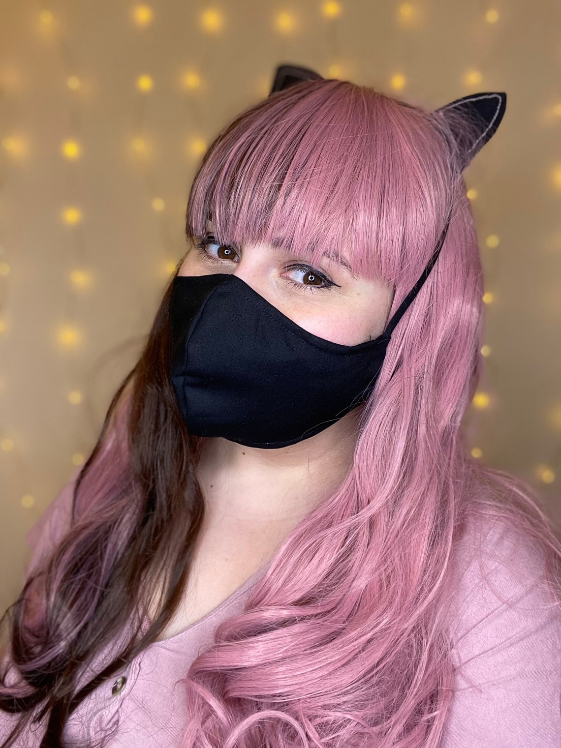 Black Cat Ear Headband & Fitted Face Mask With Filter Pocket - Etsy UK