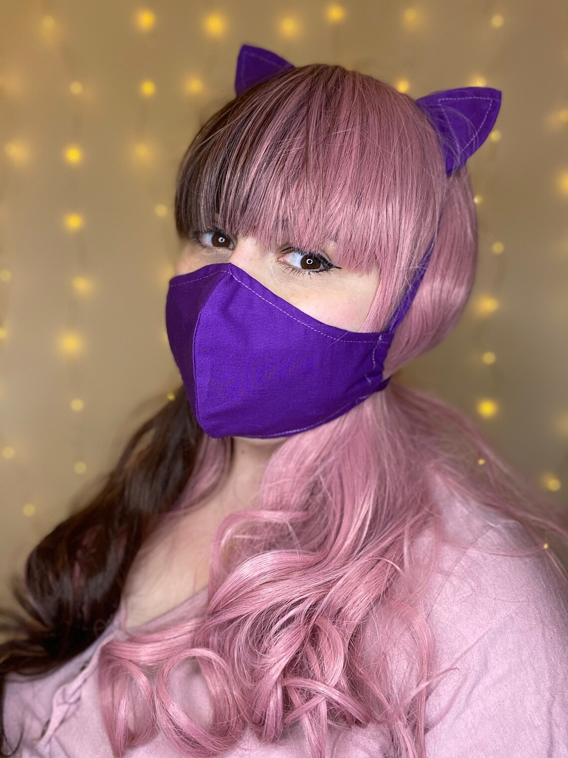 Purple cat ear headband & fitted face mask with filter pocket | Etsy