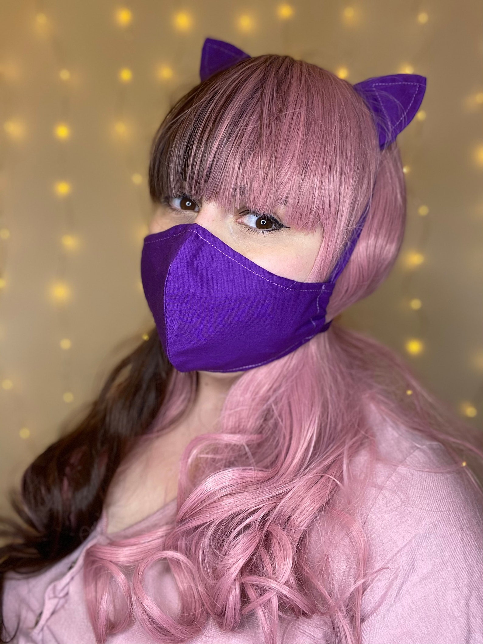 Purple Cat Ear Headband & Fitted Face Mask With Filter Pocket - Etsy UK