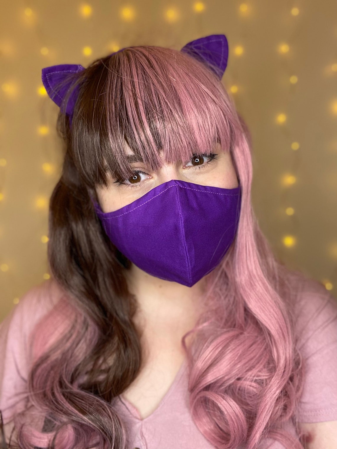 Purple cat ear headband & fitted face mask with filter pocket | Etsy
