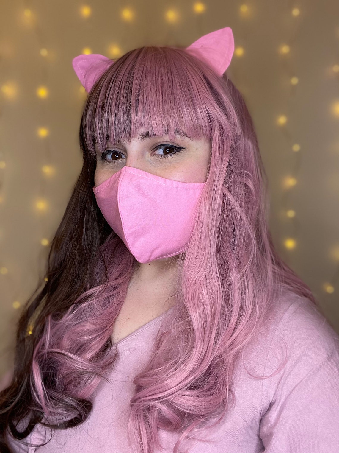 Pink Cat Ear Headband & Fitted Face Mask With Filter Pocket - Etsy UK