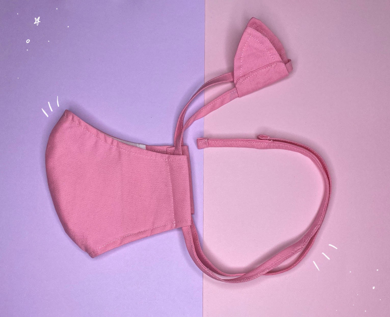 Pink Cat Ear Headband & Fitted Face Mask With Filter Pocket - Etsy UK