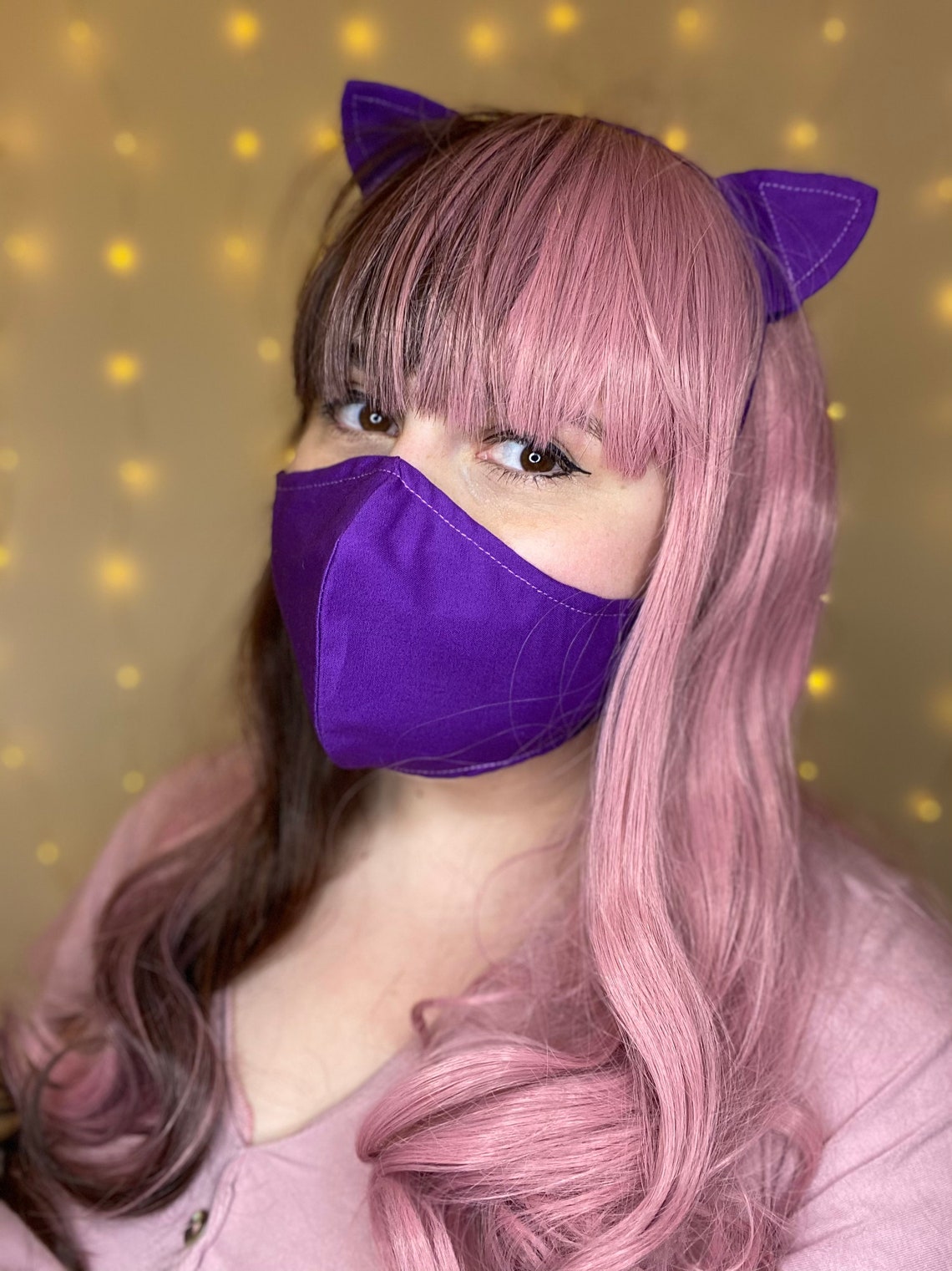 Purple cat ear headband & fitted face mask with filter pocket | Etsy