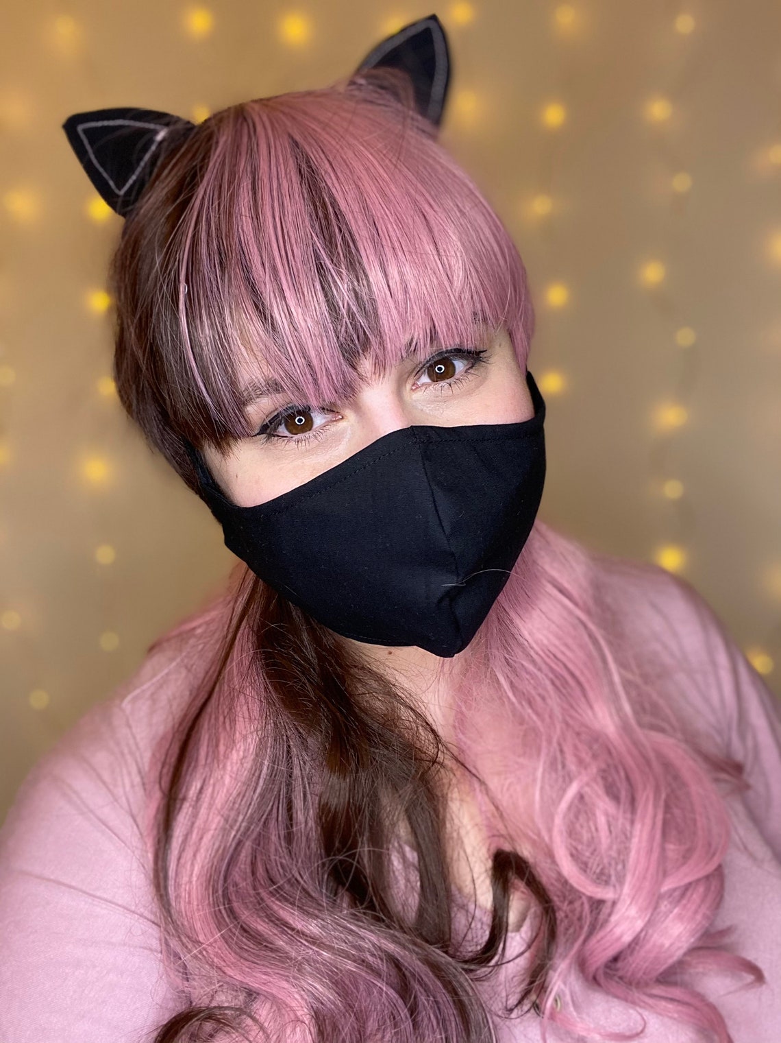 Black Cat Ear Headband & Fitted Face Mask With Filter Pocket - Etsy UK
