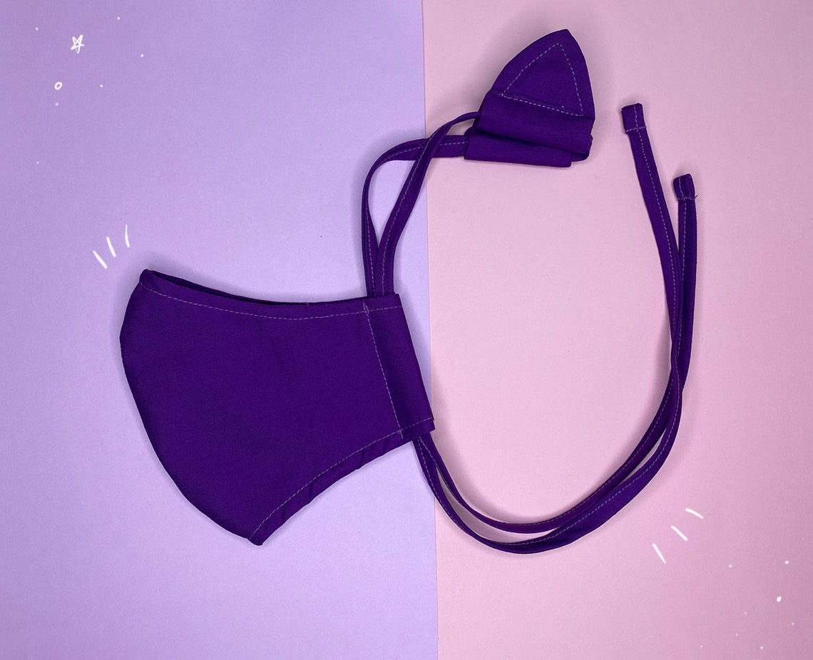 Purple Cat Ear Headband & Fitted Face Mask With Filter Pocket - Etsy UK