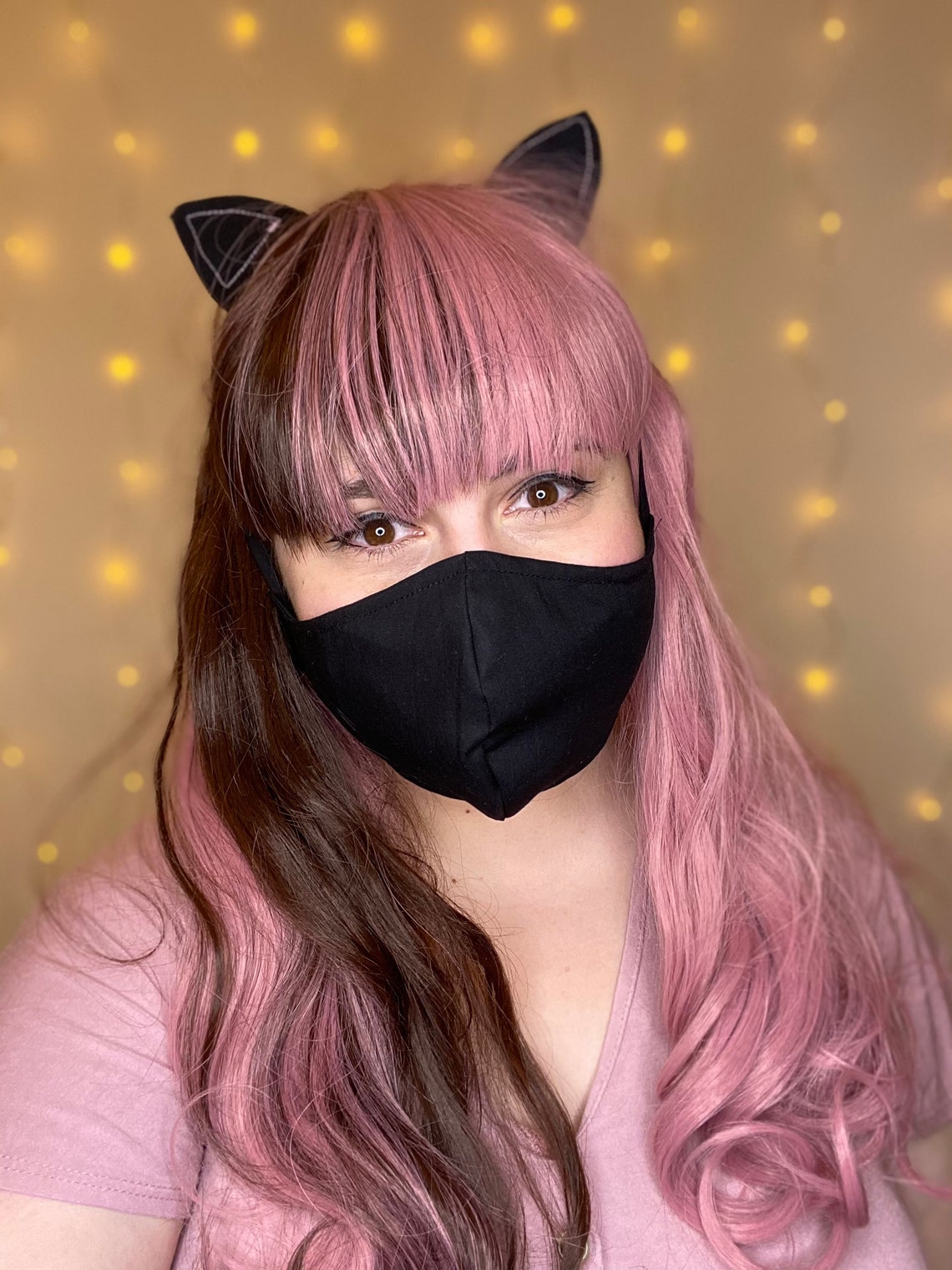Black Cat Ear Headband & Fitted Face Mask With Filter Pocket - Etsy UK