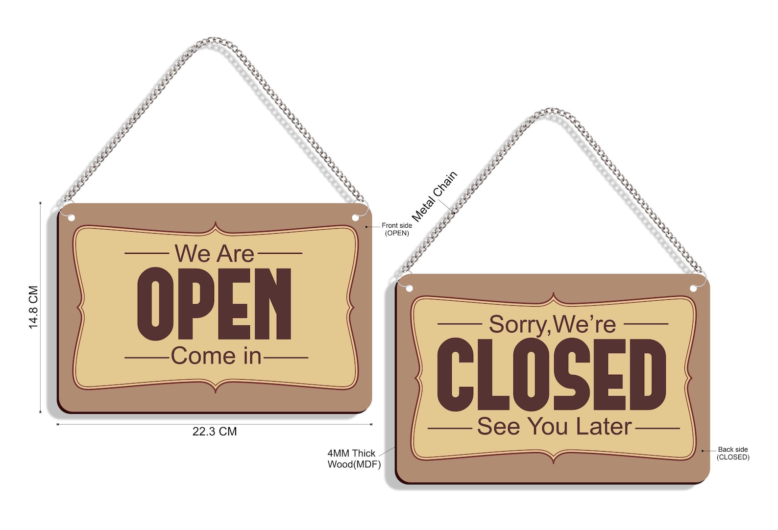Double Sided Wooden Open Closed Sign: Business Decor (14.8 X 22.3 Cm ...