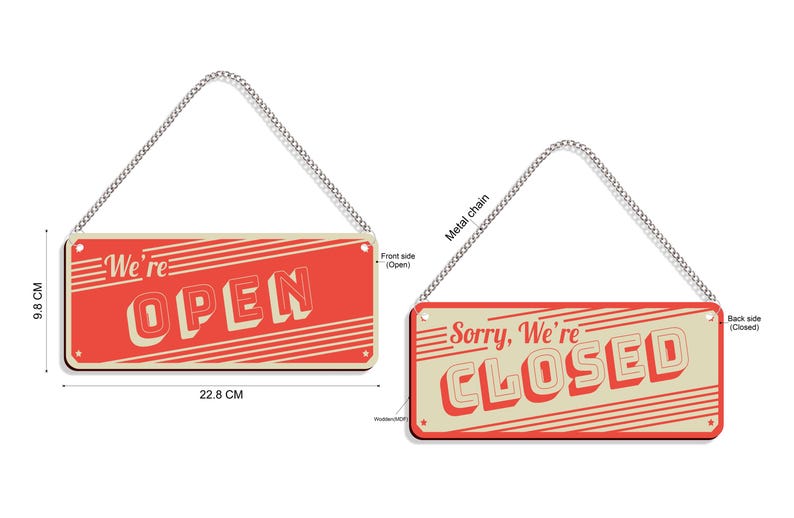 Double Sided Open Closed Sign: Wooden Business Sign With Chain - Etsy