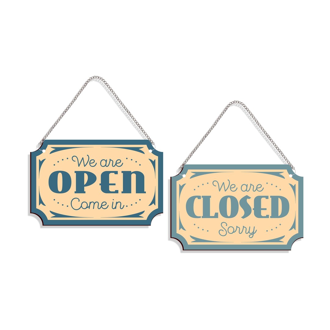 Wooden Double Sided Open-closed Sign With Metal Chain, Open Closed Sign ...