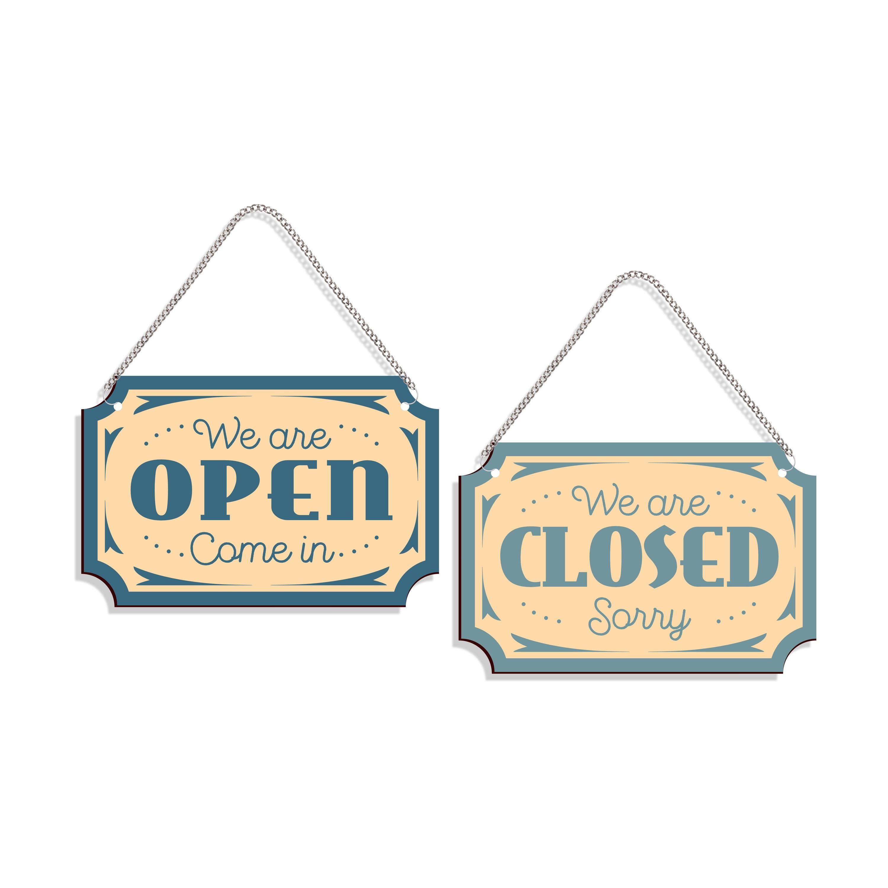 Wooden Double Sided Open-closed Sign With Metal Chain, Open Closed Sign ...