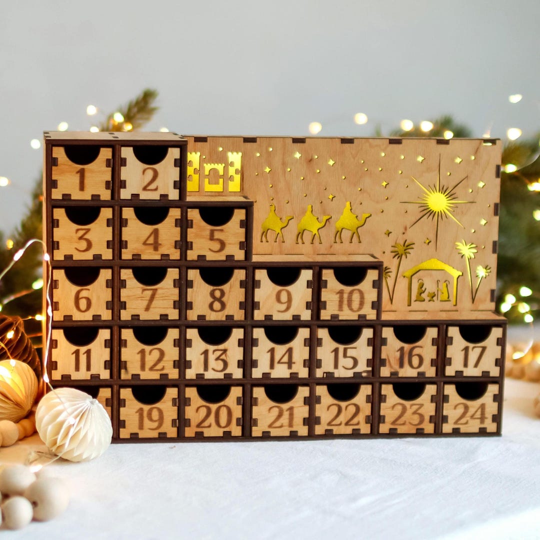 Wooden Advent Calendar With Nativity Scene 2024 – Christmas Decor and ...