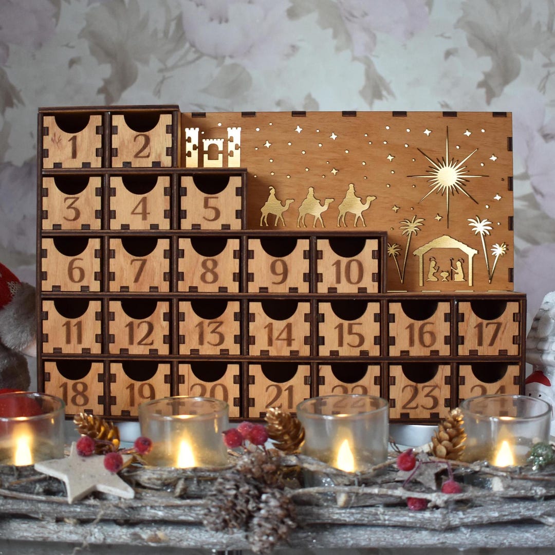 Personalized Wooden Light up Advent Calendar, 24-day Christmas ...