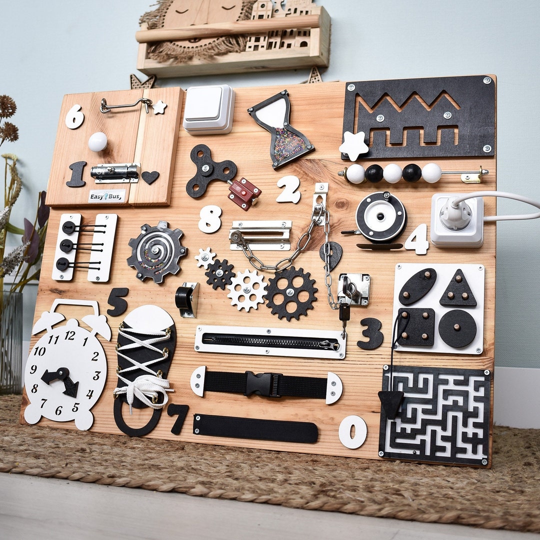 Fidget Busy Board 1 2 3 Year Old, Wooden Sensory Boards, Toddler ...