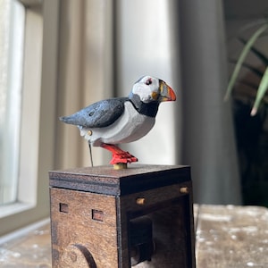 Bobbin Puffin Automaton. Oil Painted Mechanical Bird, Kinetic Hand ...