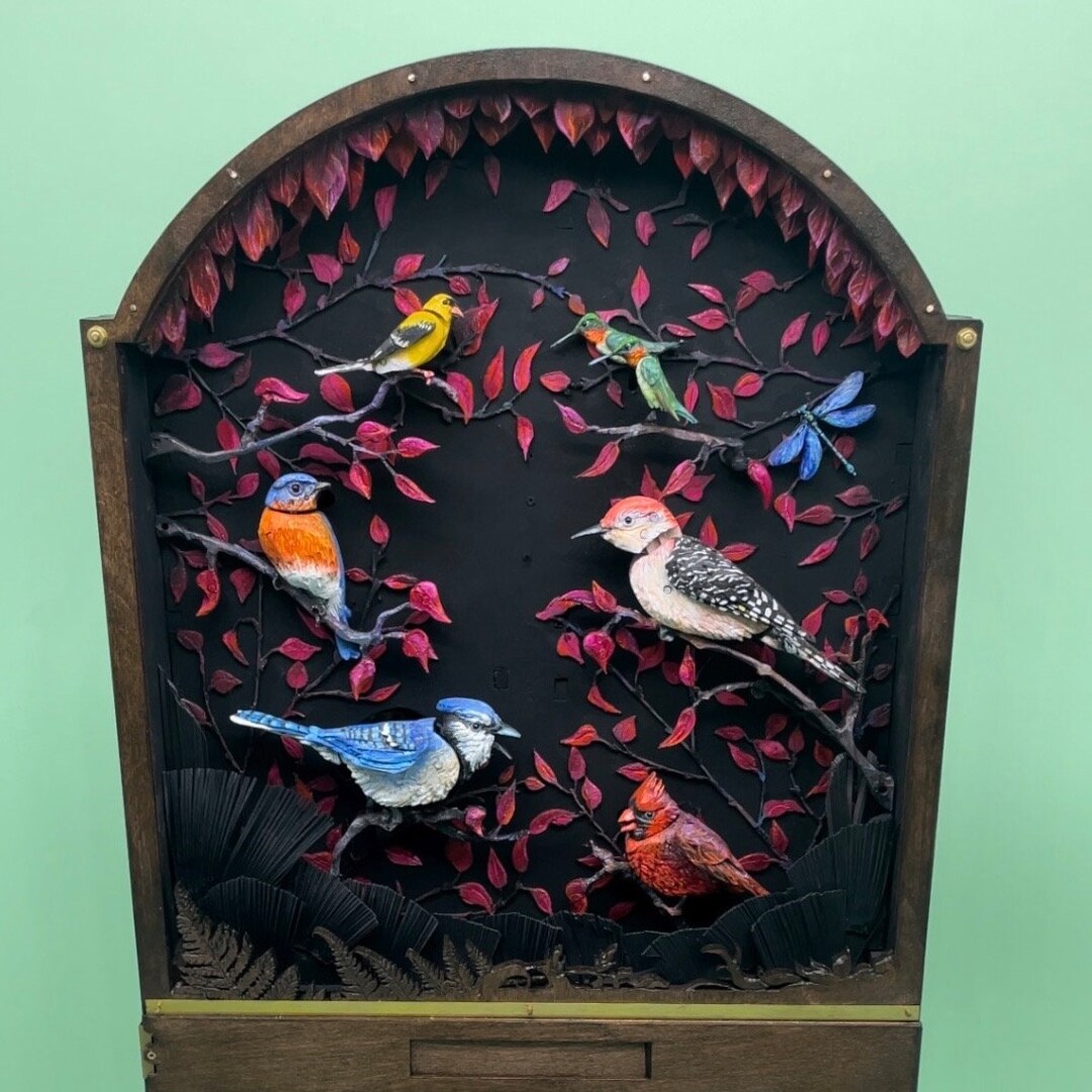 Birds of the Burning Bush Automata. Custom Scene With Oil Painted and ...