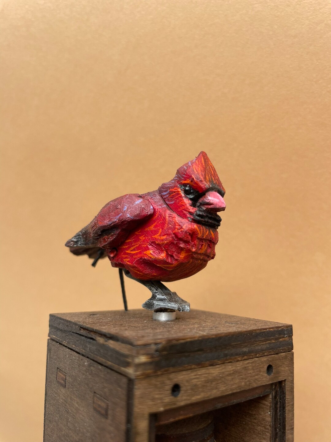 Bobbin Red Cardinal Automata. Oil Painted Mechanical Bird, Kinetic Hand ...