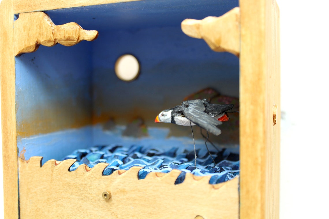 Puffin Automaton. Oil Painting and Bird Flying Over the Sea - Etsy UK