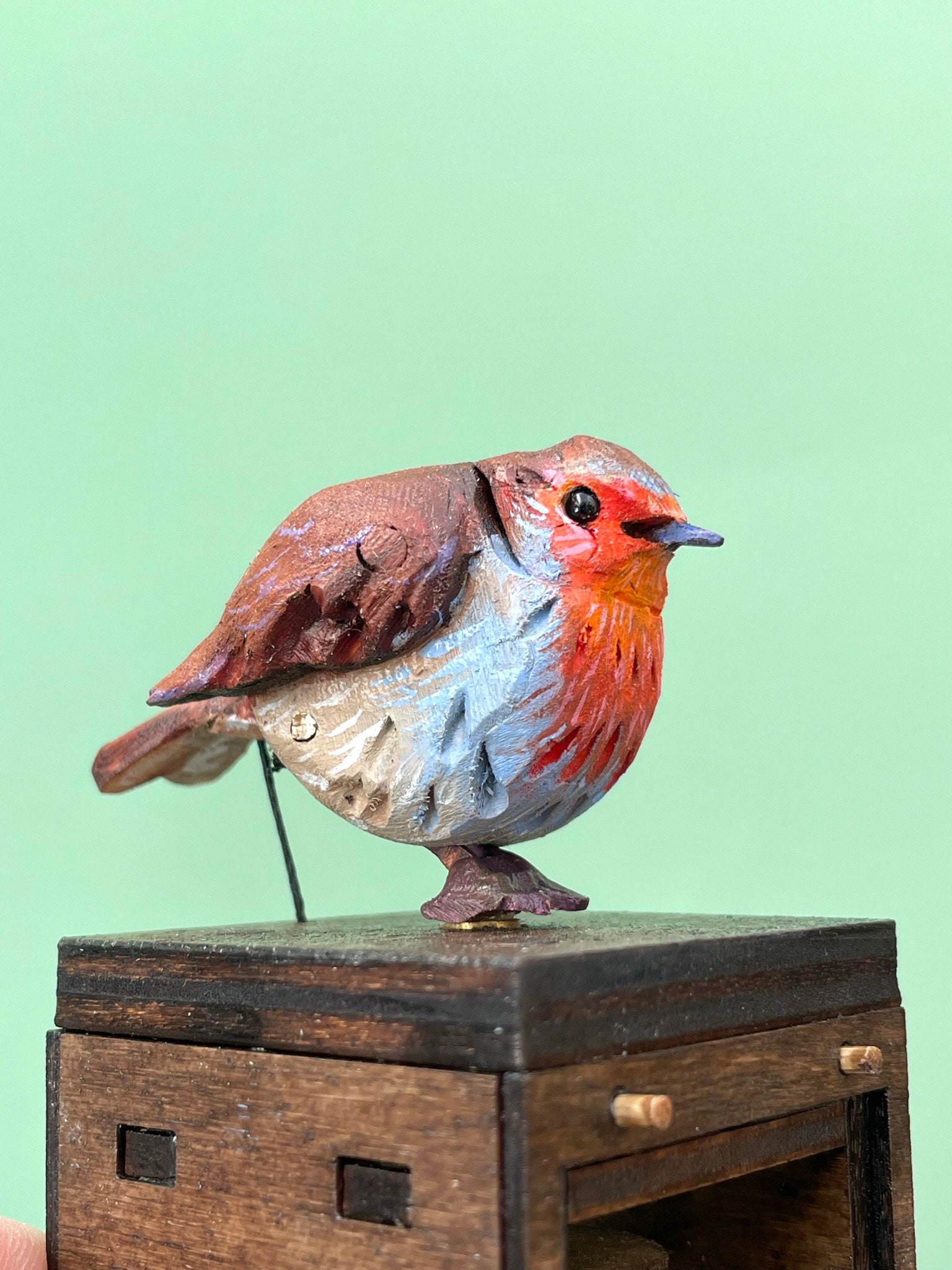 Bobbin Robin Automaton. Oil Painted Mechanical Bird, Kinetic Hand ...