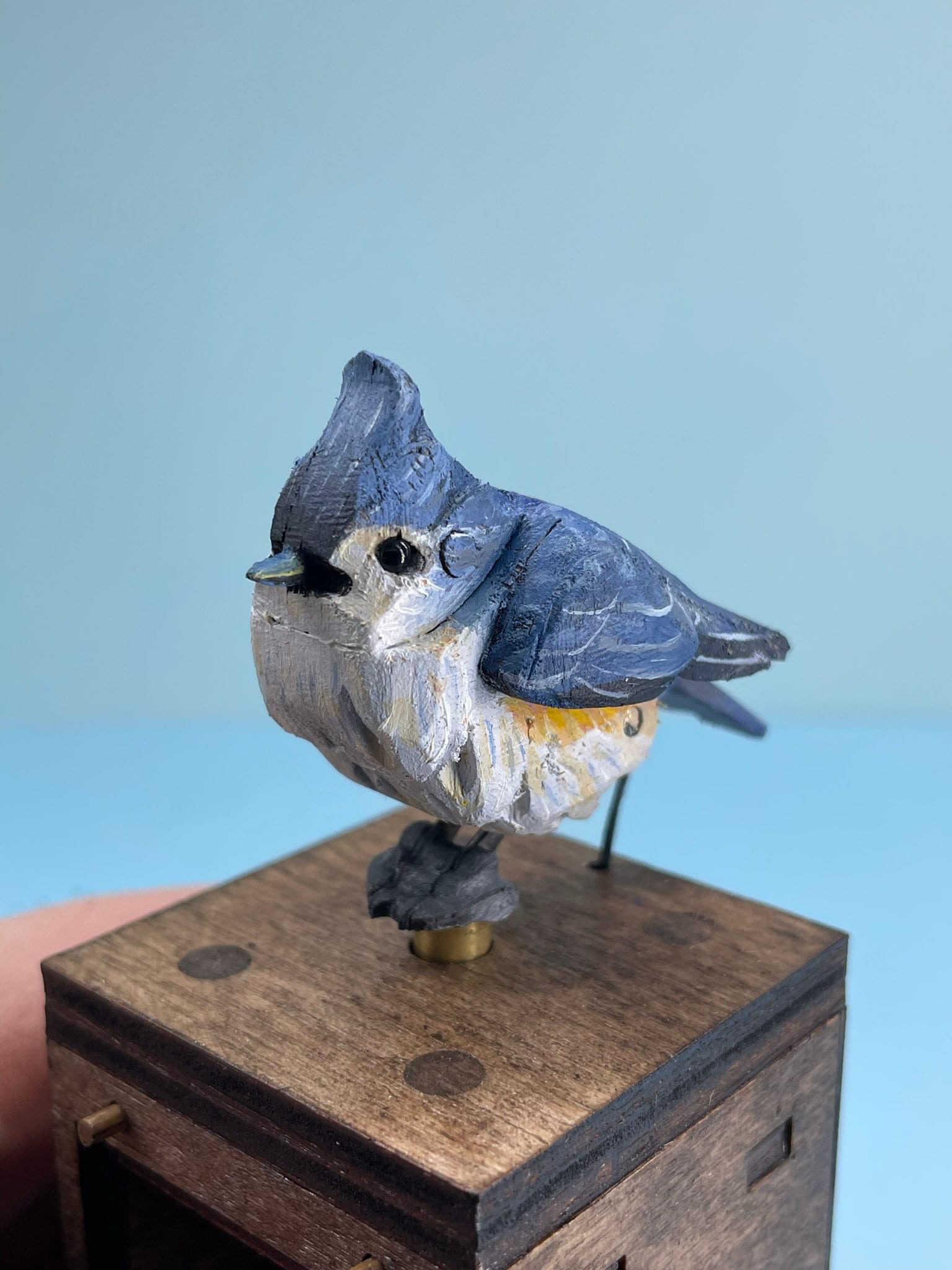 Bobbin Tufted Titmouse Automaton. Oil Painted Mechanical Bird, Kinetic ...