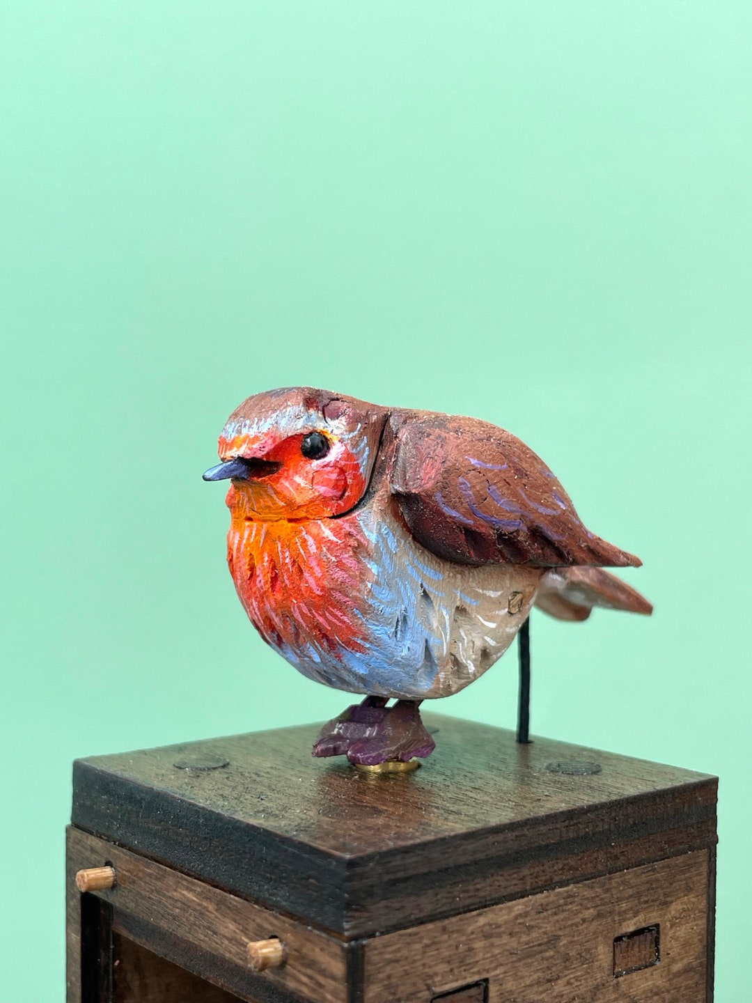 Bobbin Robin Automaton. Oil Painted Mechanical Bird, Kinetic Hand ...
