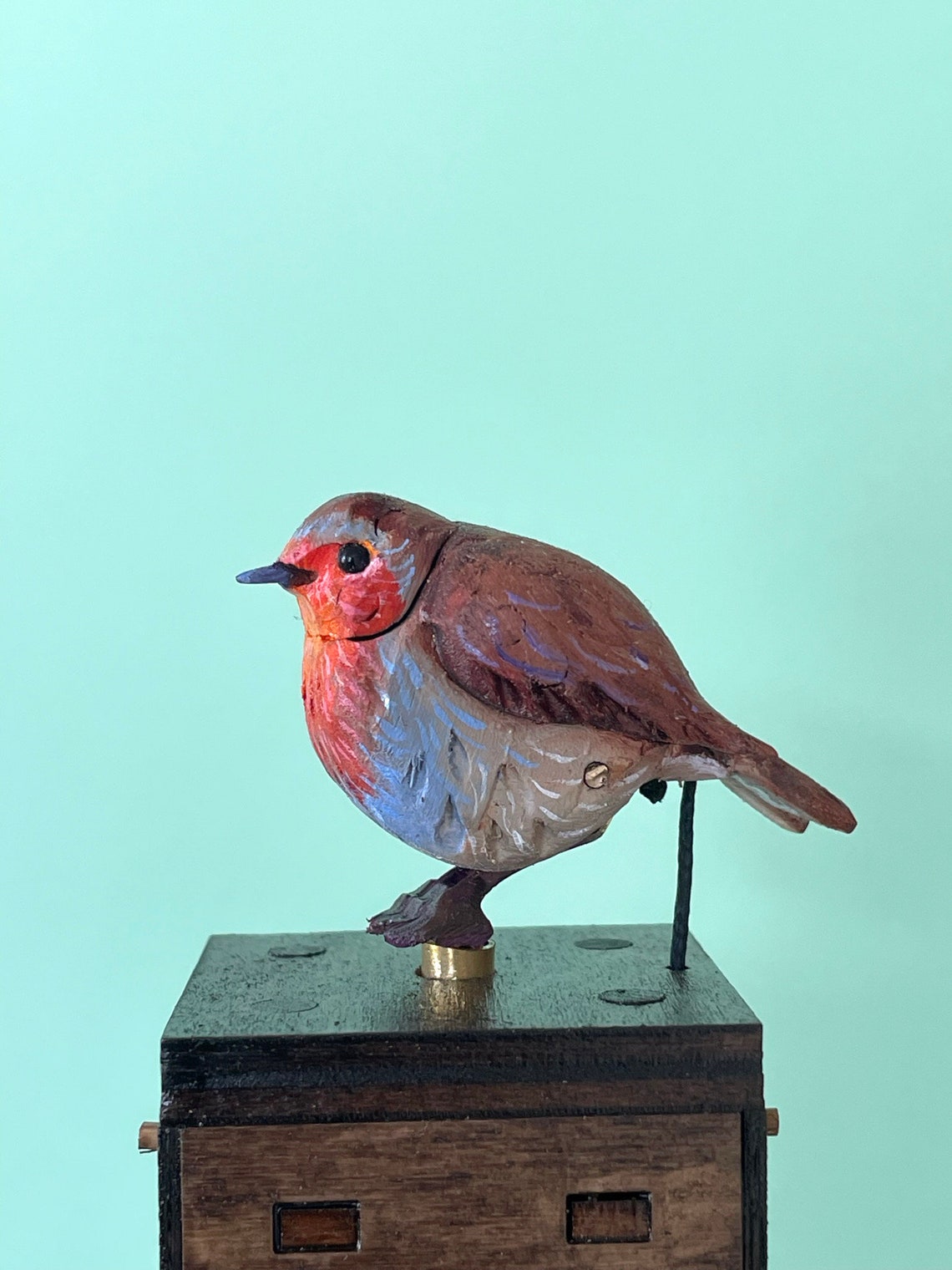 Bobbin Robin Automaton. Oil Painted Mechanical Bird, Kinetic Hand ...