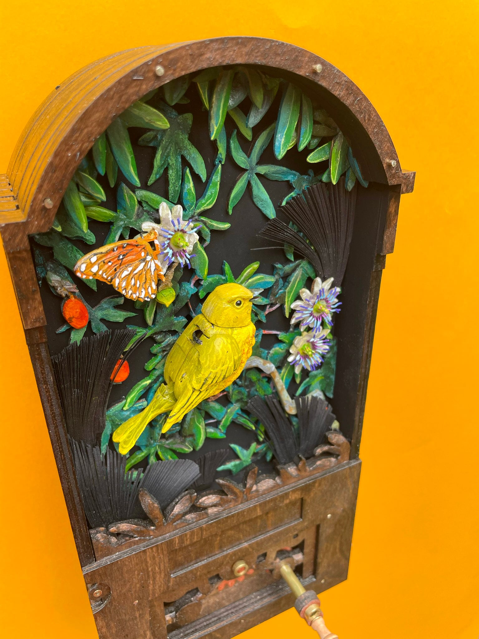 Yellow Warbler Automaton. Oil Painted Mechanical Bird and Butterfly ...