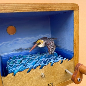 Pelican Automata. Oil Painting and Bird Flying Over the Sea, Kinetic ...