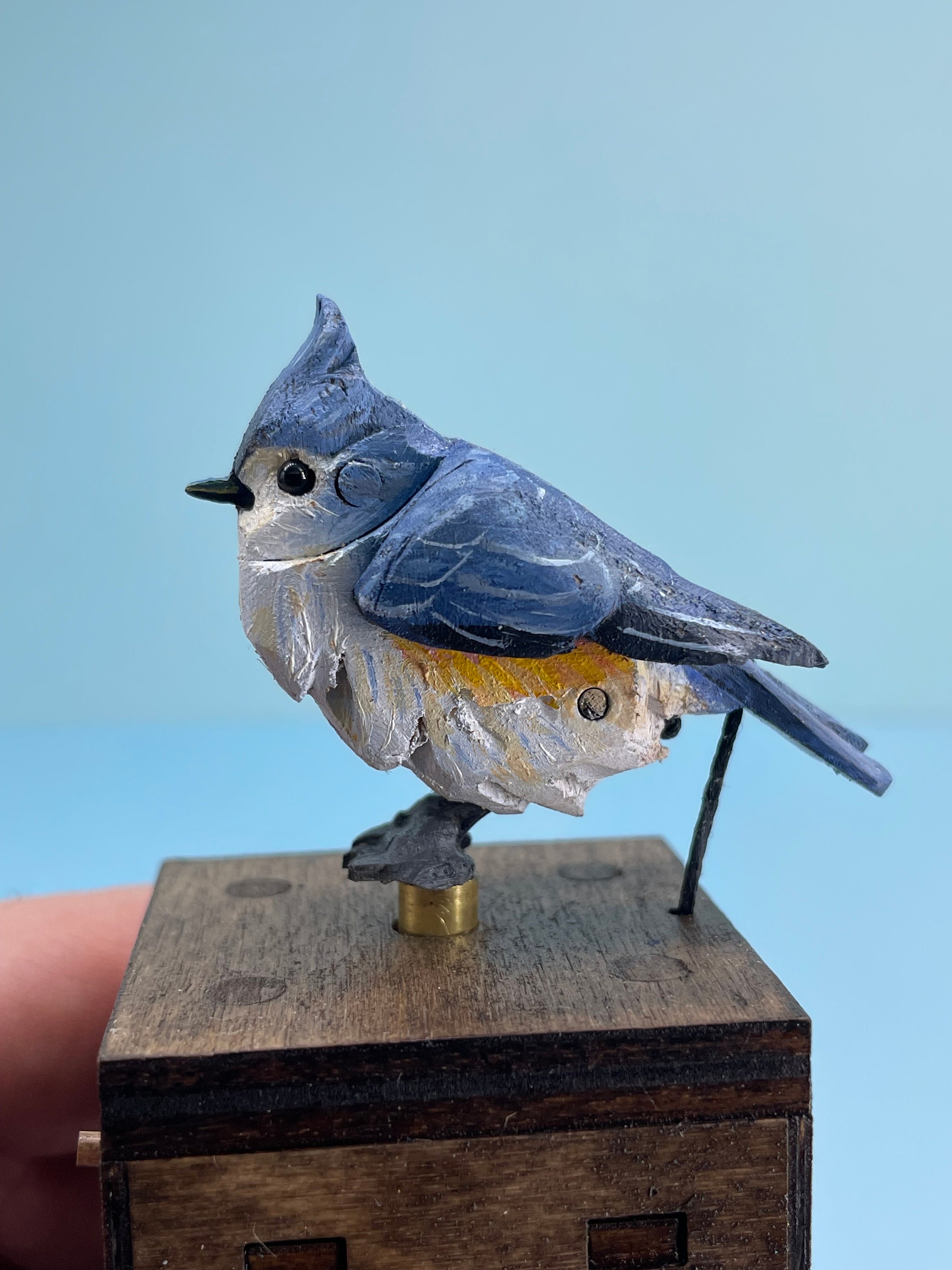 Bobbin Tufted Titmouse Automaton. Oil Painted Mechanical Bird, Kinetic ...