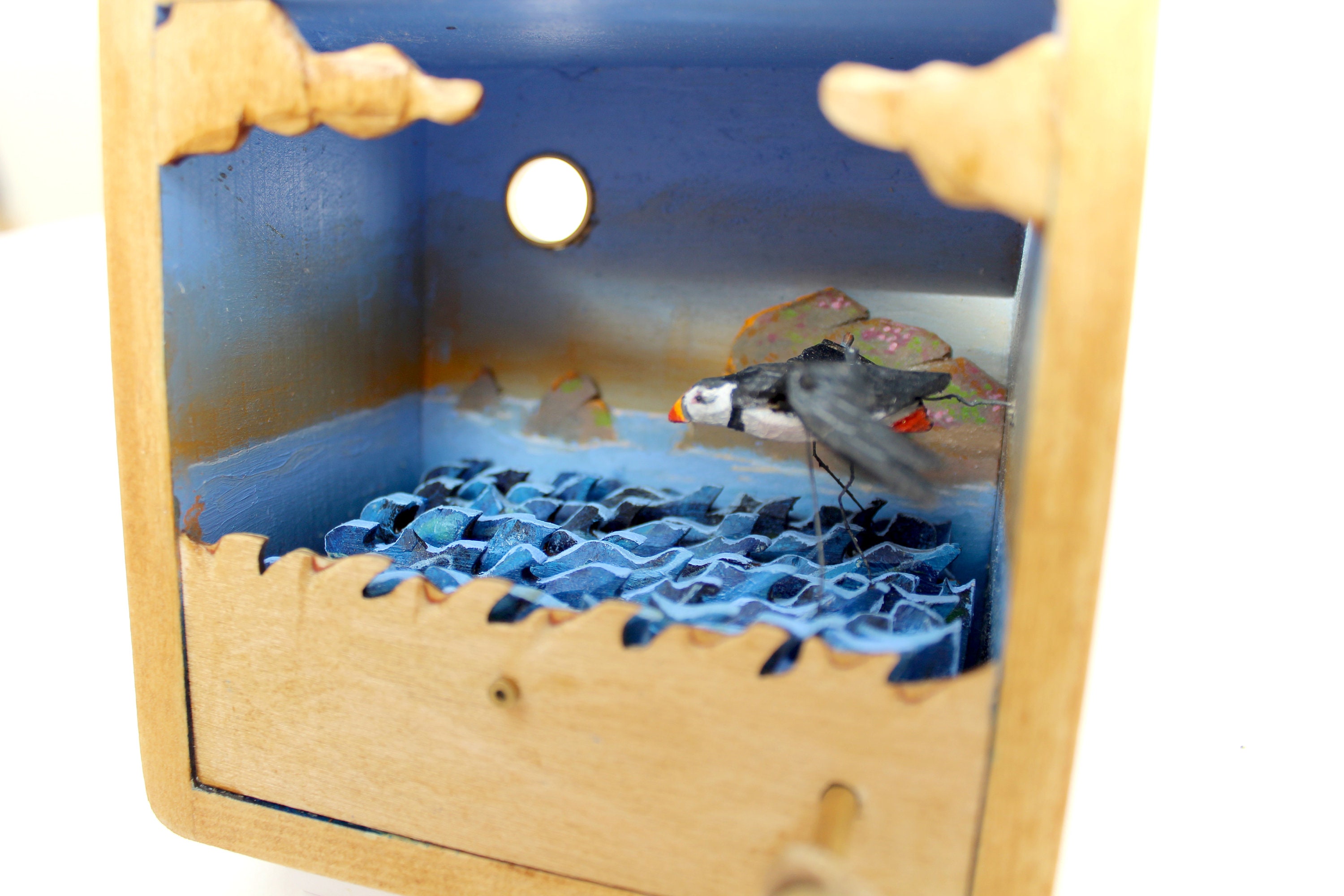 Puffin Automaton. Oil Painting and Bird Flying Over the Sea - Etsy UK