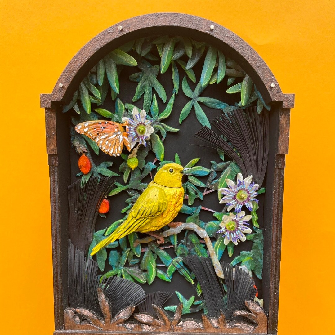 Yellow Warbler Automaton. Oil Painted Mechanical Bird and Butterfly ...