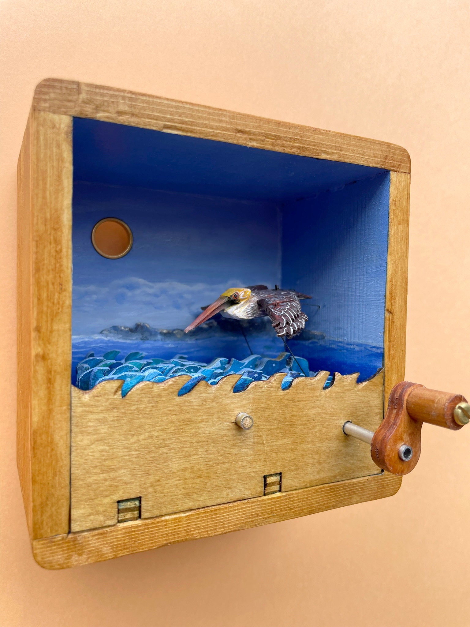 Pelican Automata. Oil Painting and Bird Flying Over the Sea, Kinetic ...