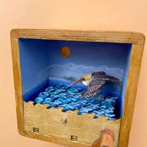 Pelican Automata. Oil Painting and Bird Flying Over the Sea, Kinetic ...