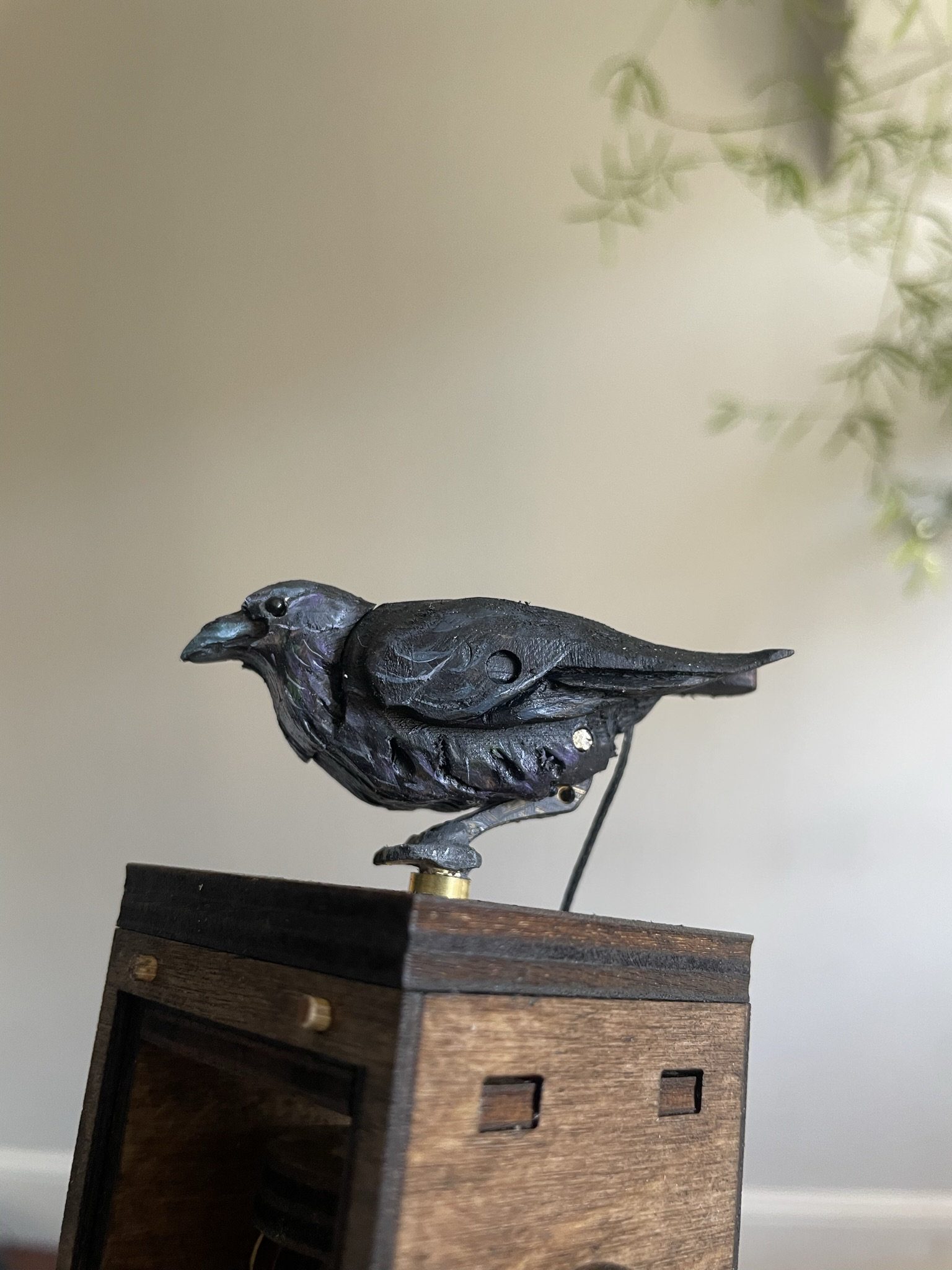 Bobbin Crow Automaton. Oil Painted Mechanical Bird, Kinetic Hand Carved ...