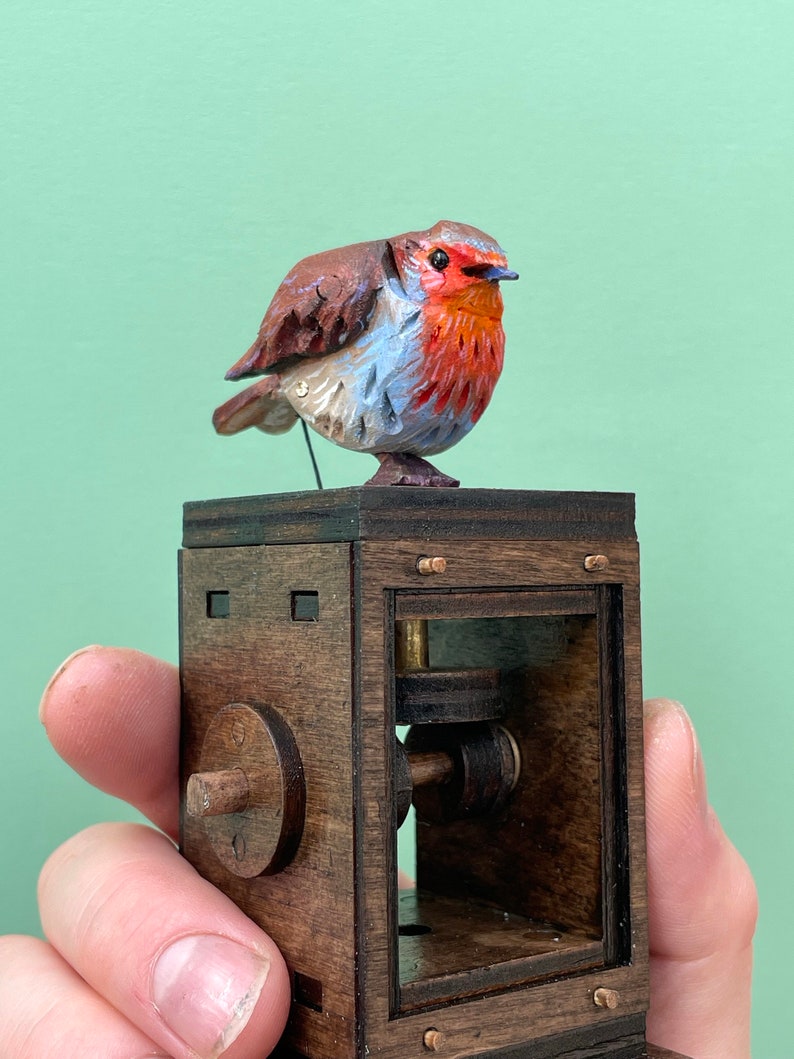 Bobbin Robin Automaton. Oil Painted Mechanical Bird, Kinetic Hand ...