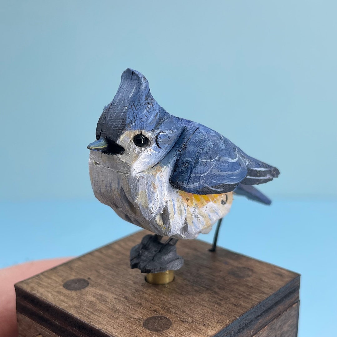 Bobbin Tufted Titmouse Automaton. Oil Painted Mechanical Bird, Kinetic ...