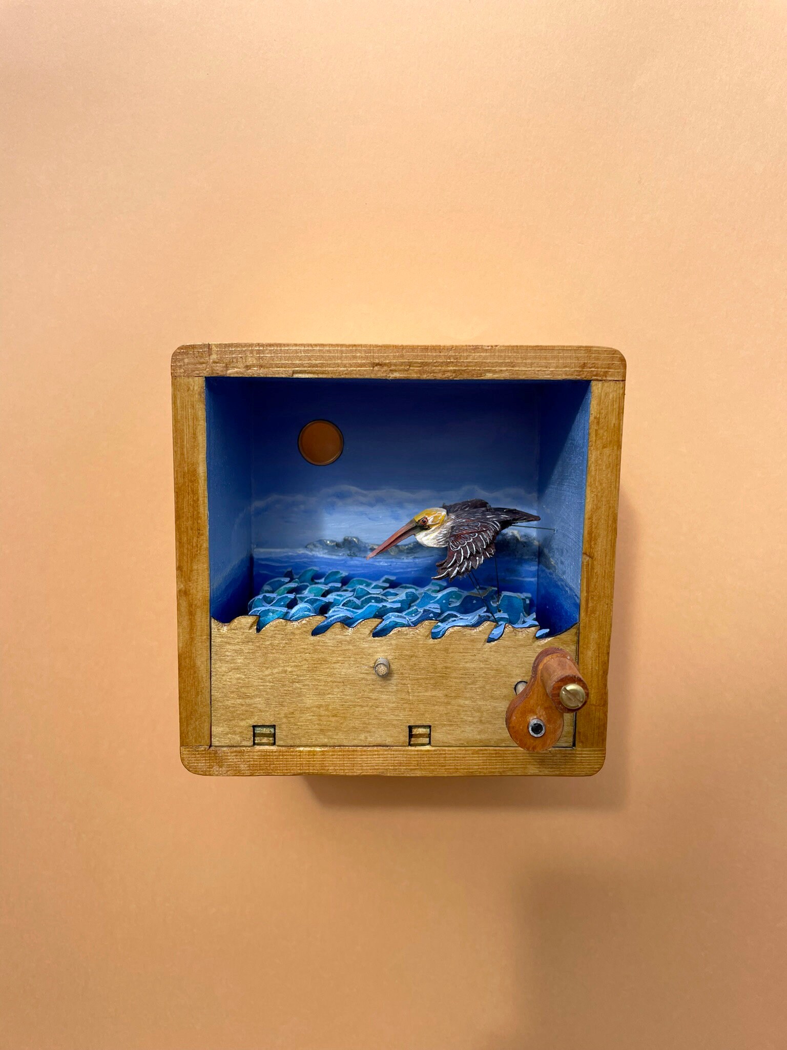 Pelican Automata. Oil Painting and Bird Flying Over the Sea, Kinetic ...