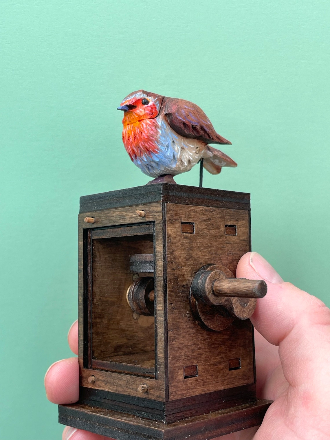 Bobbin Robin Automaton. Oil Painted Mechanical Bird, Kinetic Hand ...