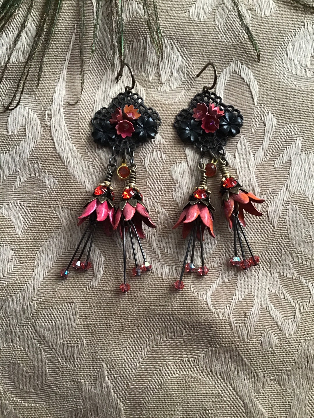 Really Red Flowers With Black Filigree - Etsy