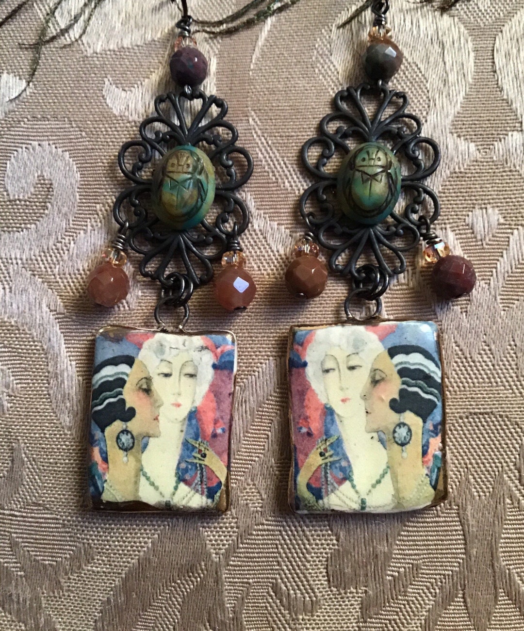 Art Nouveau Ladies and Scarabs, Artisan Ceramic - Etsy