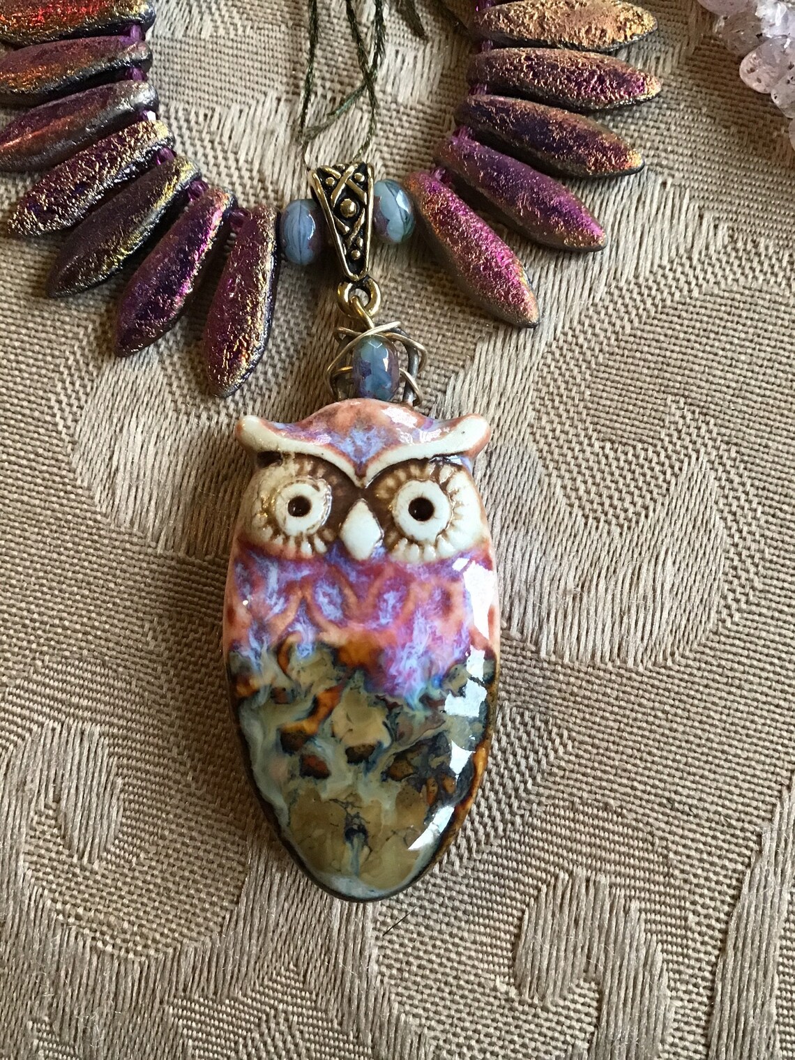 Artisan Owl in Chrysoprase and Strawberry Quartz - Etsy