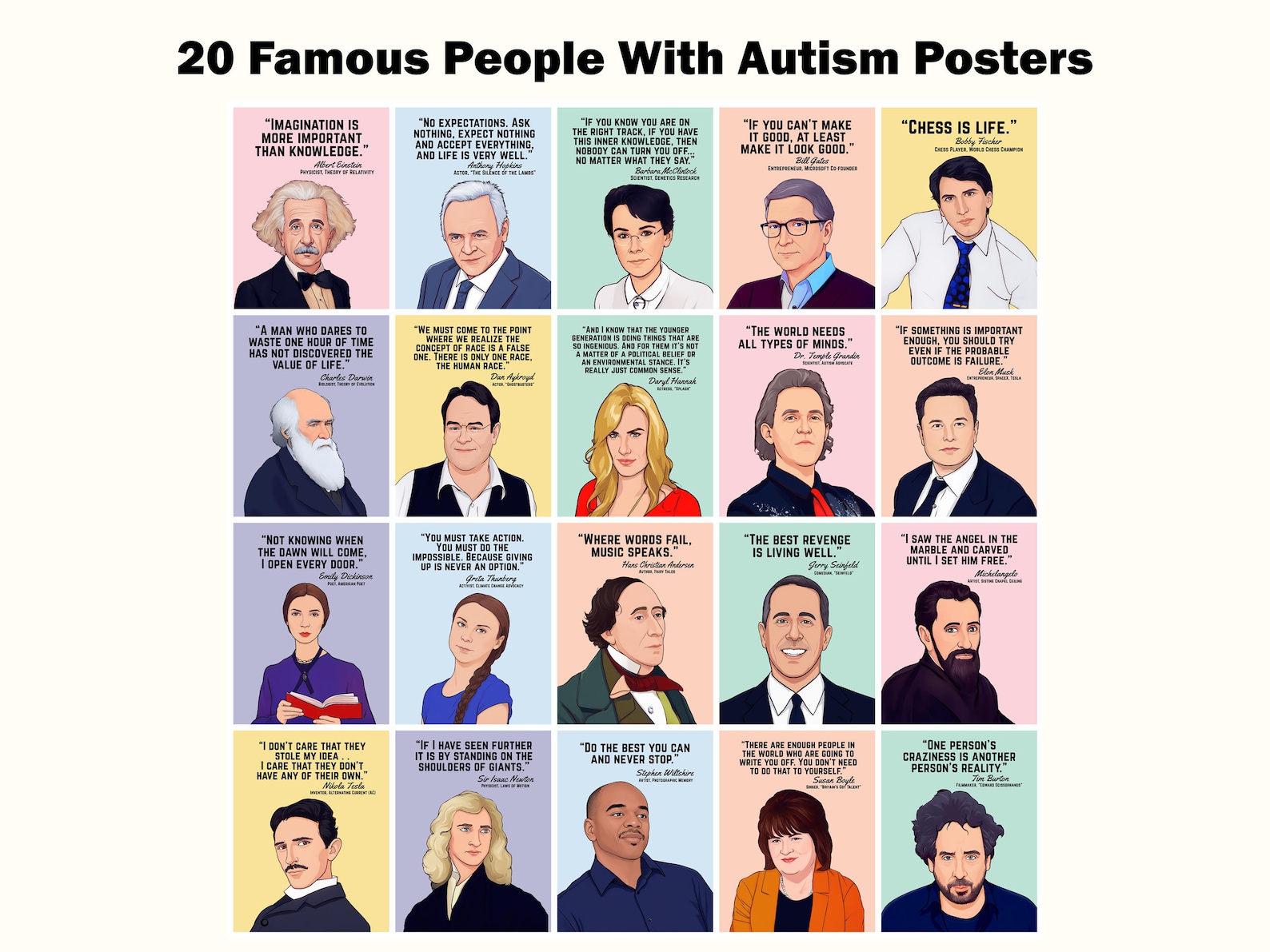 Famous People With Autism Posters, National Autism Acceptance Month ...