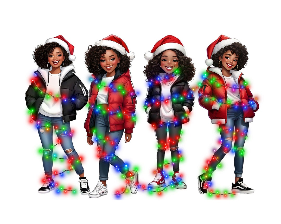 Black Girls Christmas Clipart, Cute African American Girls With ...