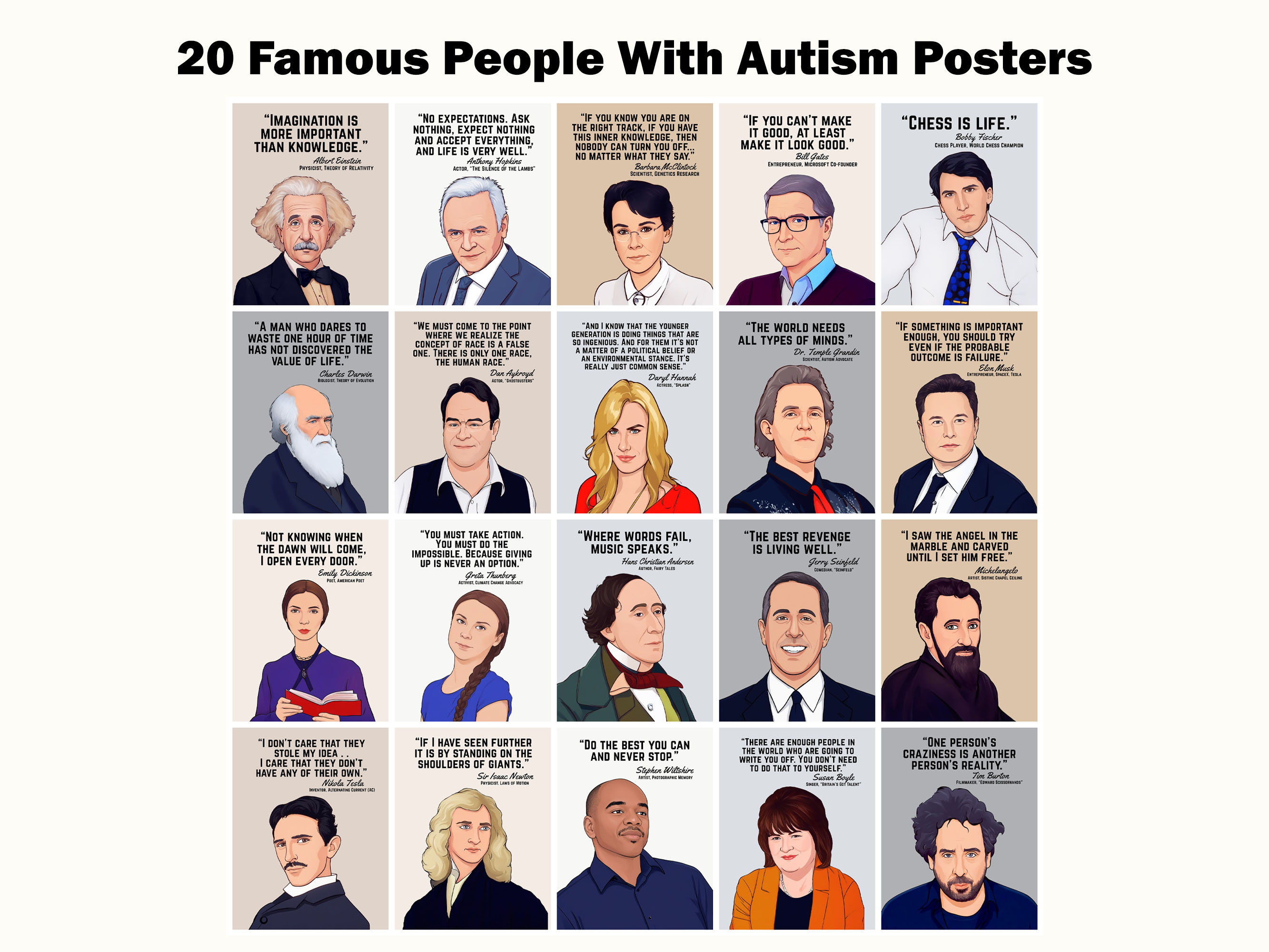 Famous People With Autism Posters, National Autism Acceptance Month ...