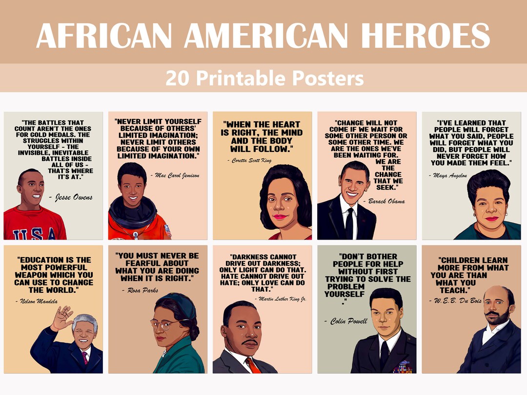African American Heroes, Black History Month, 20 Printable Posters ...