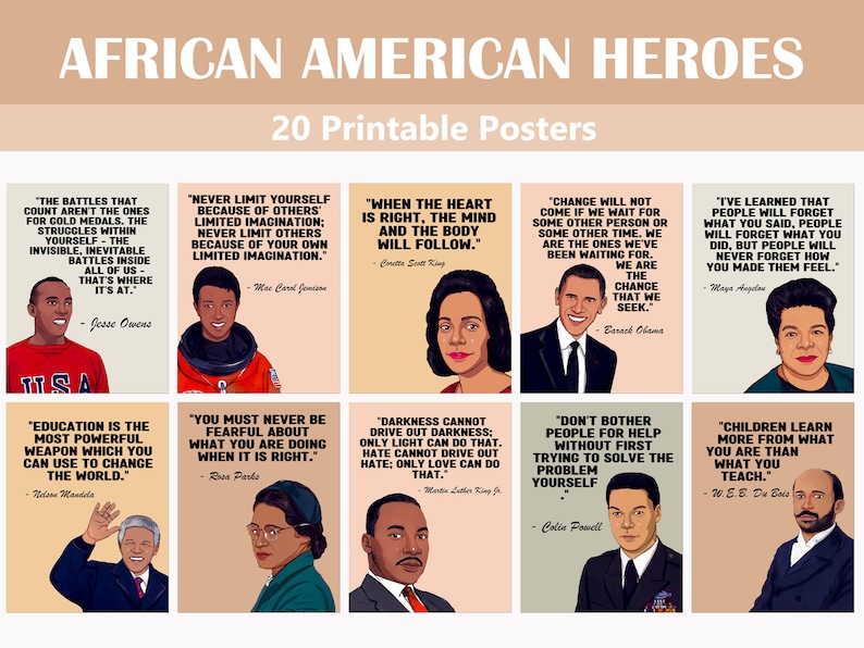 African American Heroes, Black History Month, 20 Printable Posters ...